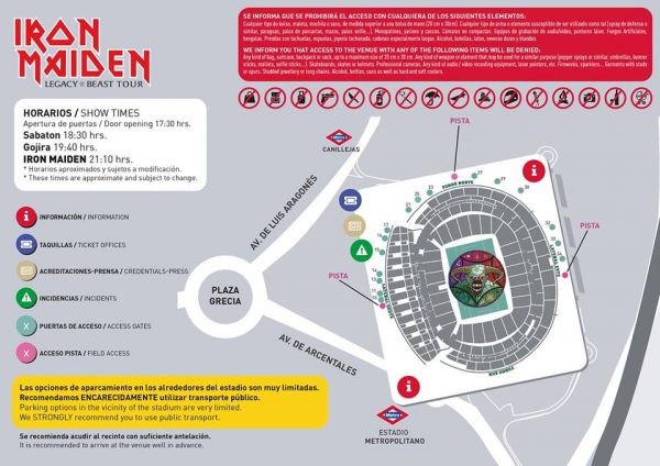 Plano de accesos e información del concierto de Iron Maiden en el Wanda Metropolitano | Metal ...