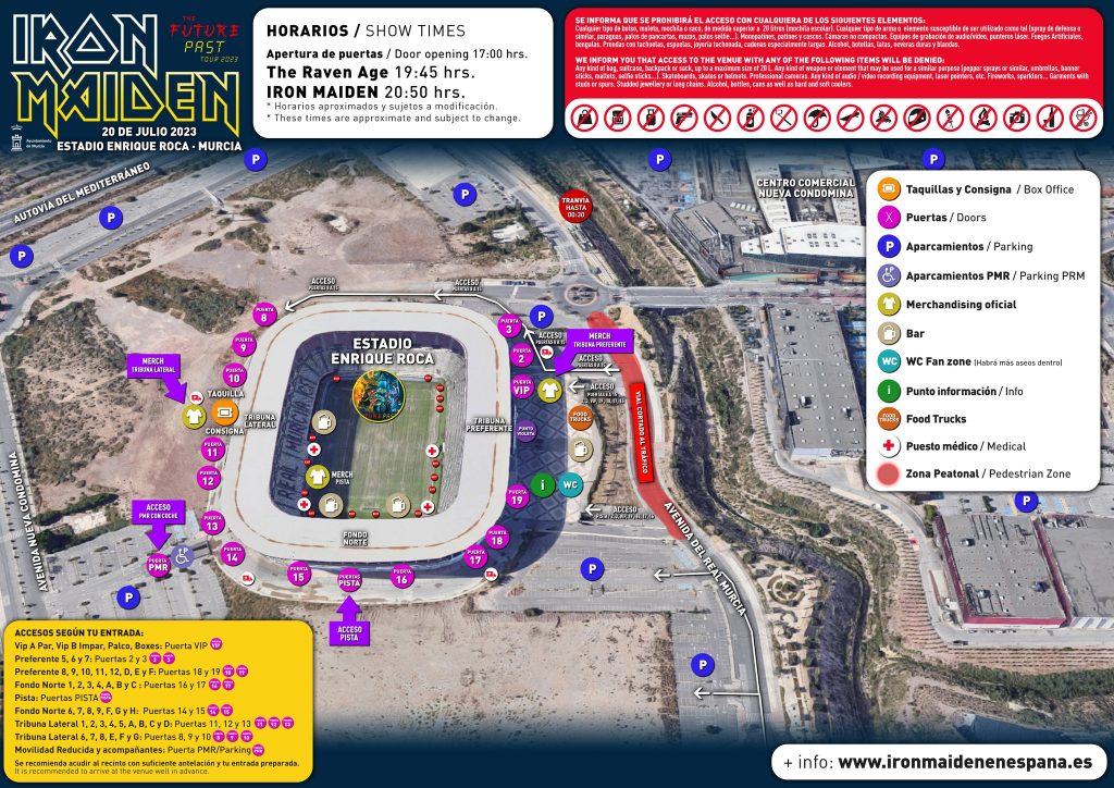 Iron Maiden en Murcia, horarios y plano de accesos | Metal Journal
