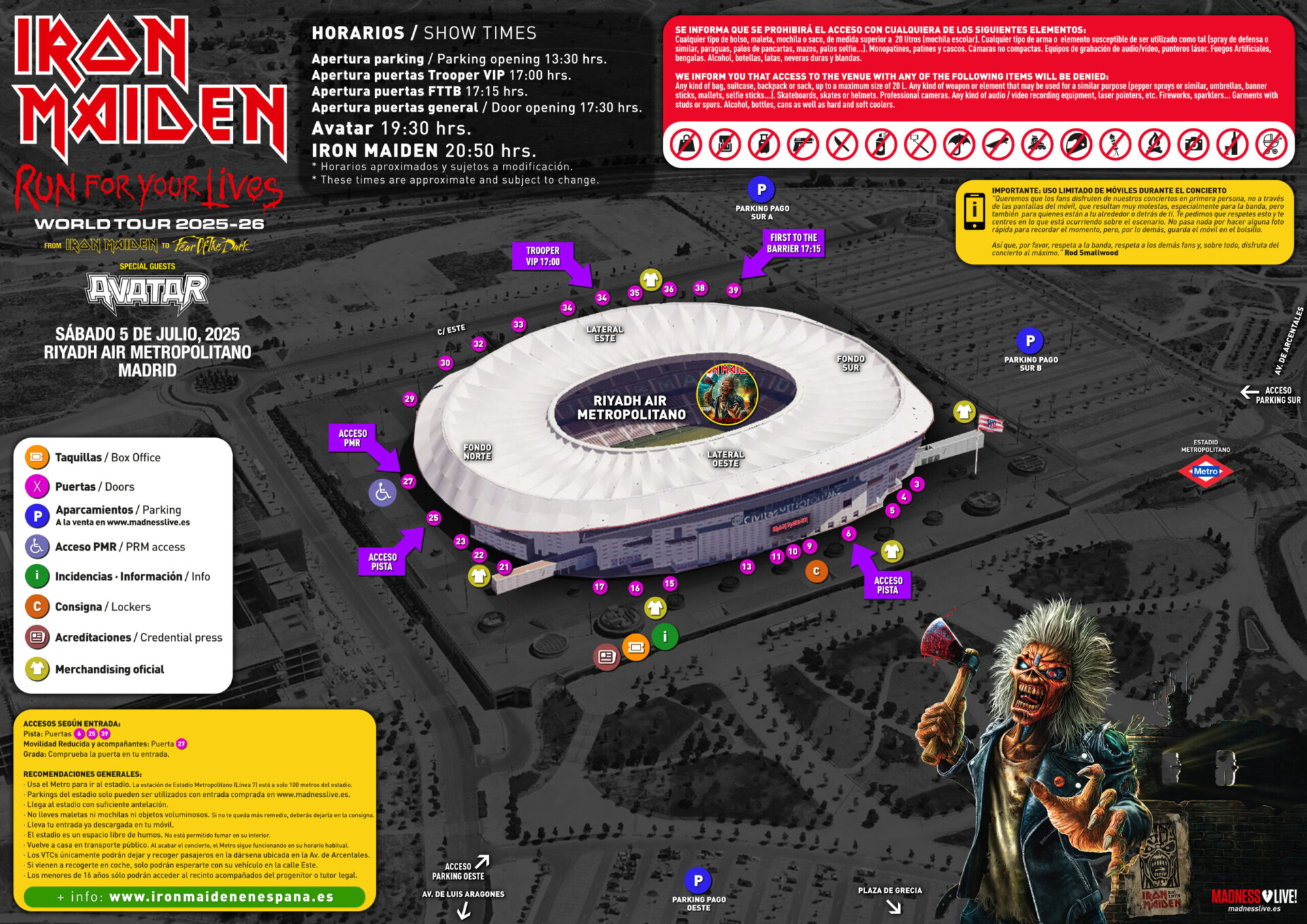 Iron Maiden en Madrid: horarios, mapa del recinto e información de utilidad | Metal Journal